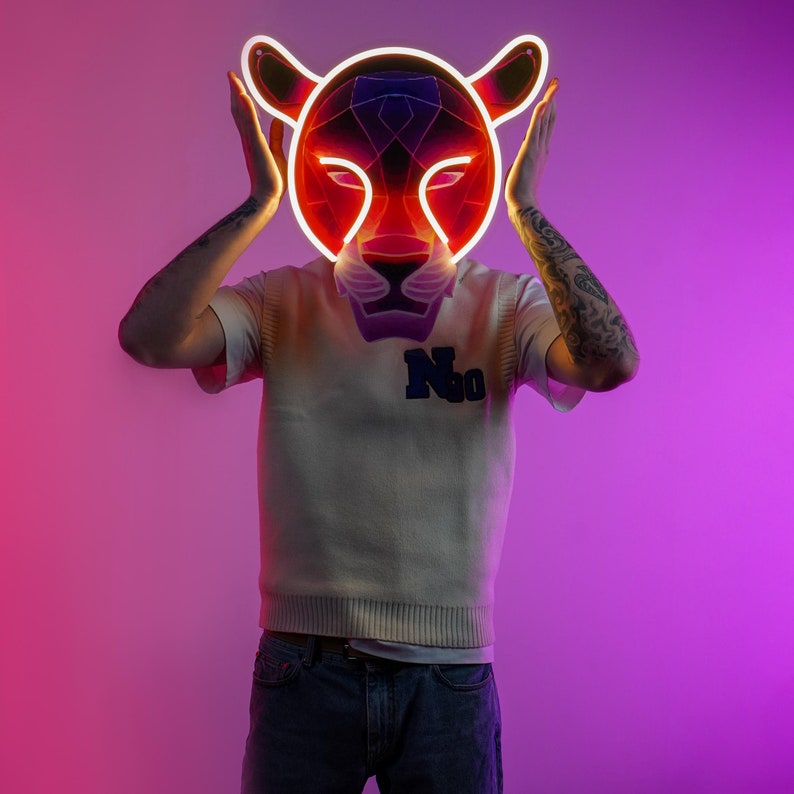 Lion Acrylic Neon LED Light Sign: Art for Aesthetic Bedroom - Etsy