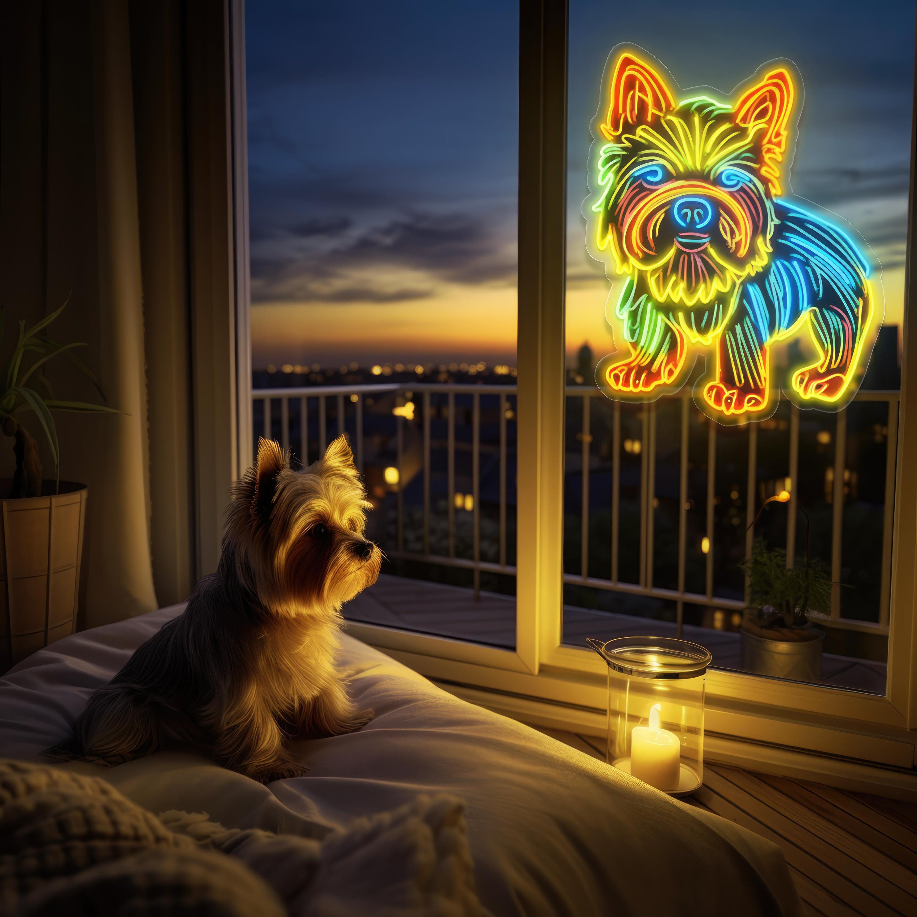 Yorkie Acrylic Neon LED Sign: Yorkshire Terrier Pet Wall Art Large Gift ...