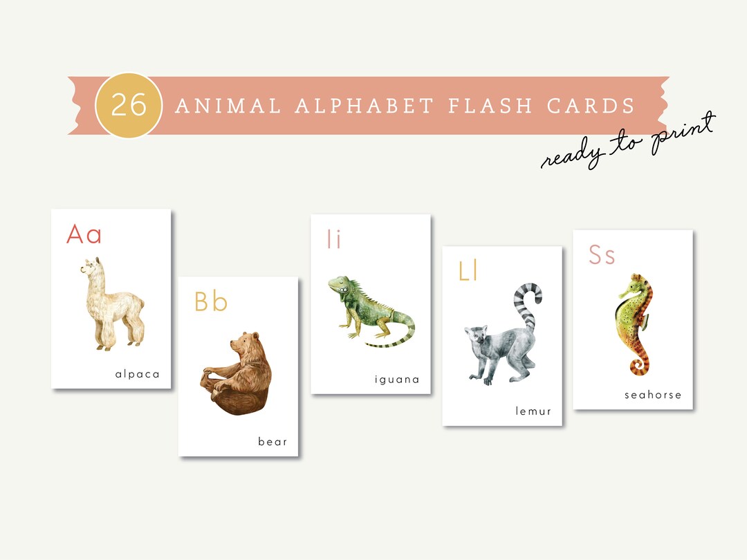Printable Alphabet Animal Flash Cards Educational Cards - Etsy