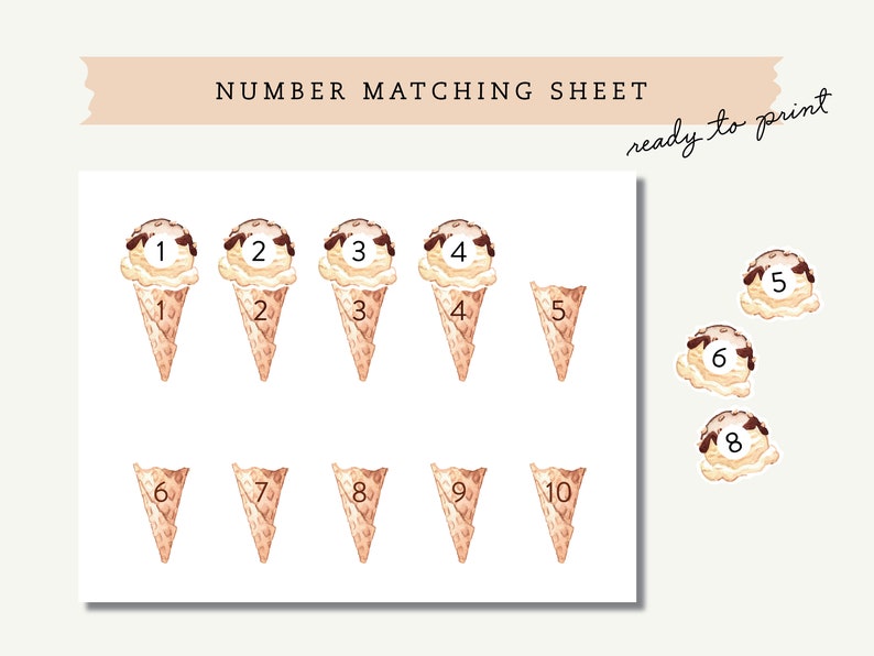 Printable Number Matching Sheet for Toddlers Preschoolers Early ...