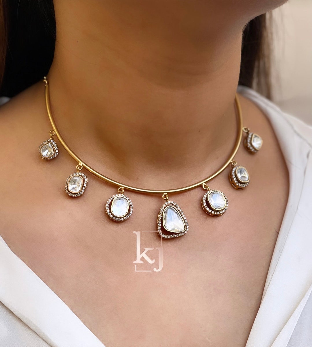 Antique Gold Plated,contemporary Style Fusion Hasli Masonite Polki ...