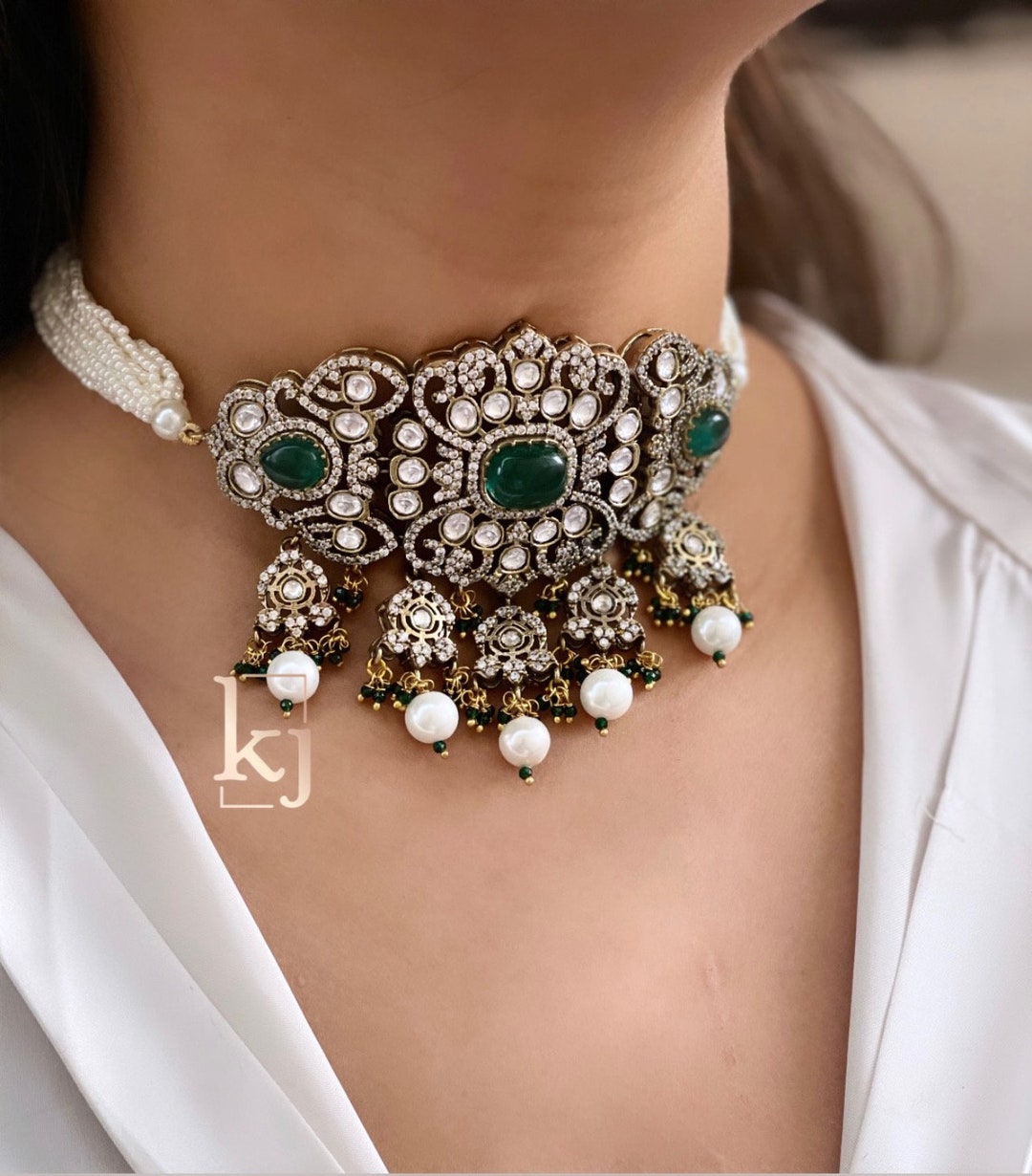 Premium Green Stone Choker Set /vintage Set/polki Set/kunden Set ...