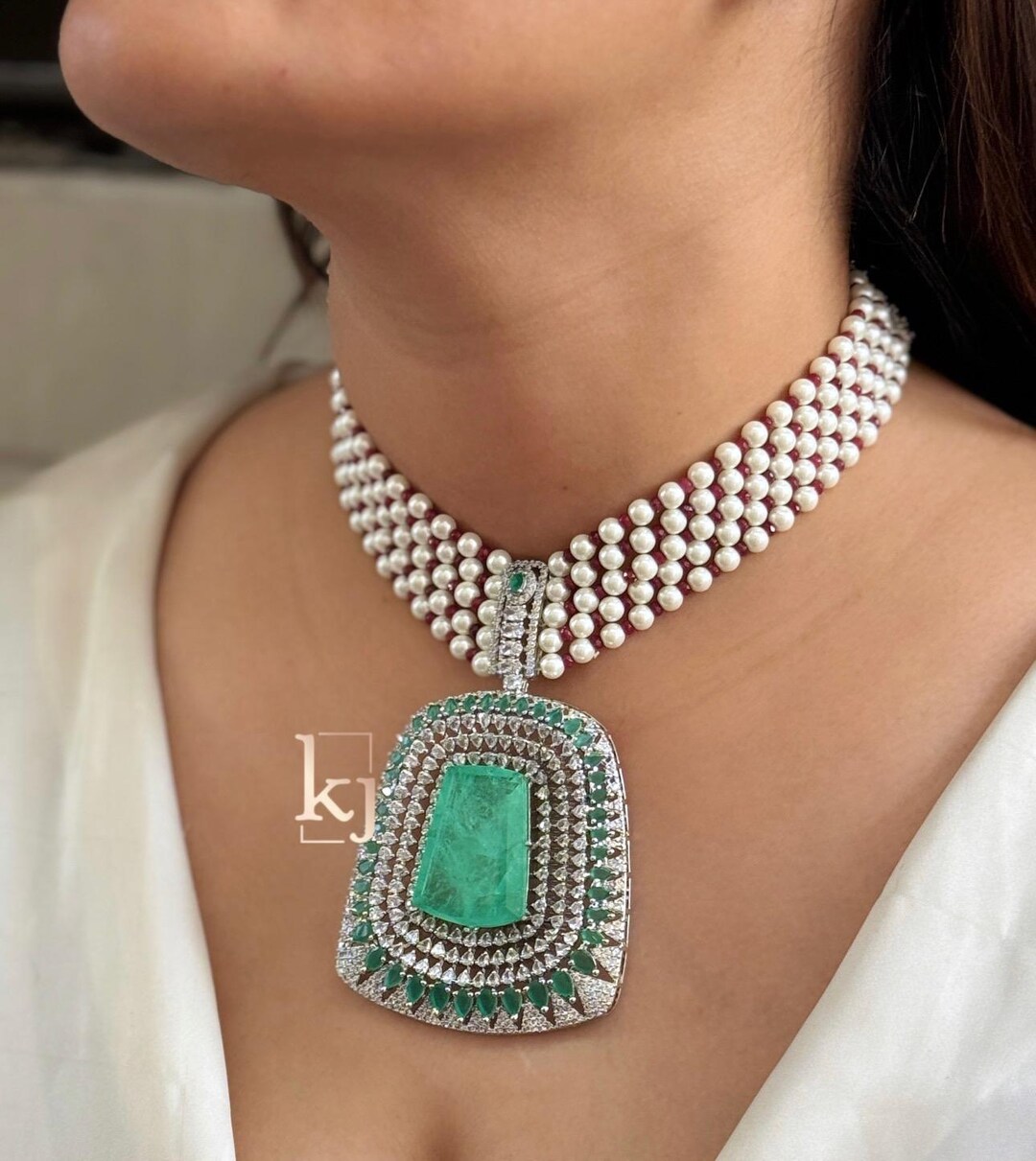 Mint Green Doublet Victorian Uncut Polki CZ Diamond Necklace, Semi ...