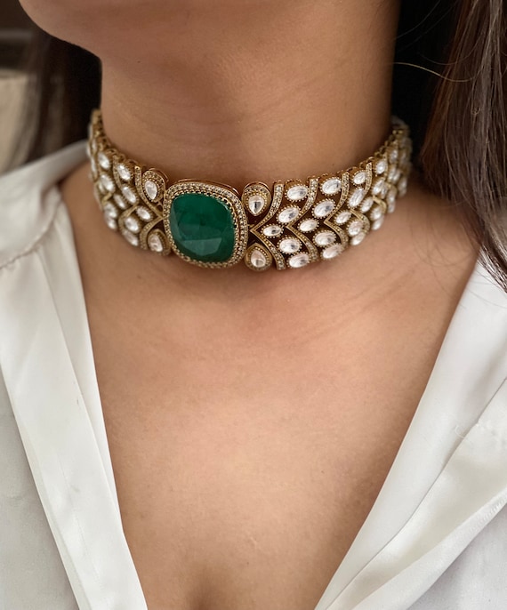 Buy Emerald Gold Sabyasachi Victorian Choker Indian Jewelry Sabyasachi Necklace Emerald Indian Choker Punjabi Necklace Bollywood Jewelry Doublet Online in India Etsy