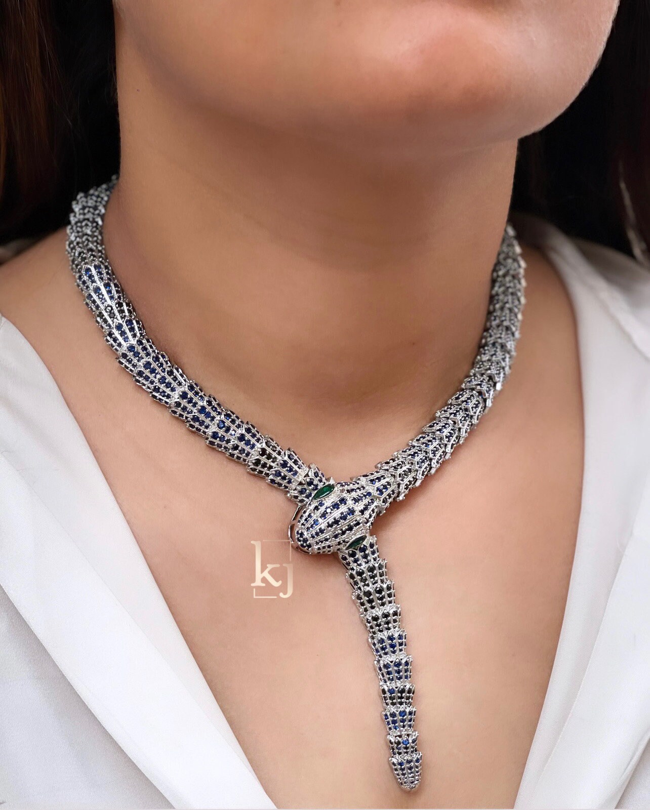 Hollywood Inspired Silver Tone Cz Diamond Snake Necklace Set/snake Necklace Set/serpent Necklace ...