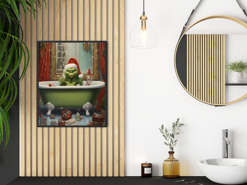 Christmas Grinch in Bathtub Digital Print Grinch in Bathroom Grinch ...