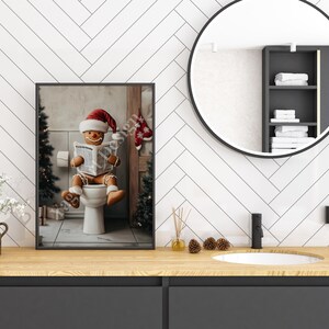 Gingerbread Man on Toilet Art Print | Printable Christmas Bathroom Art ...
