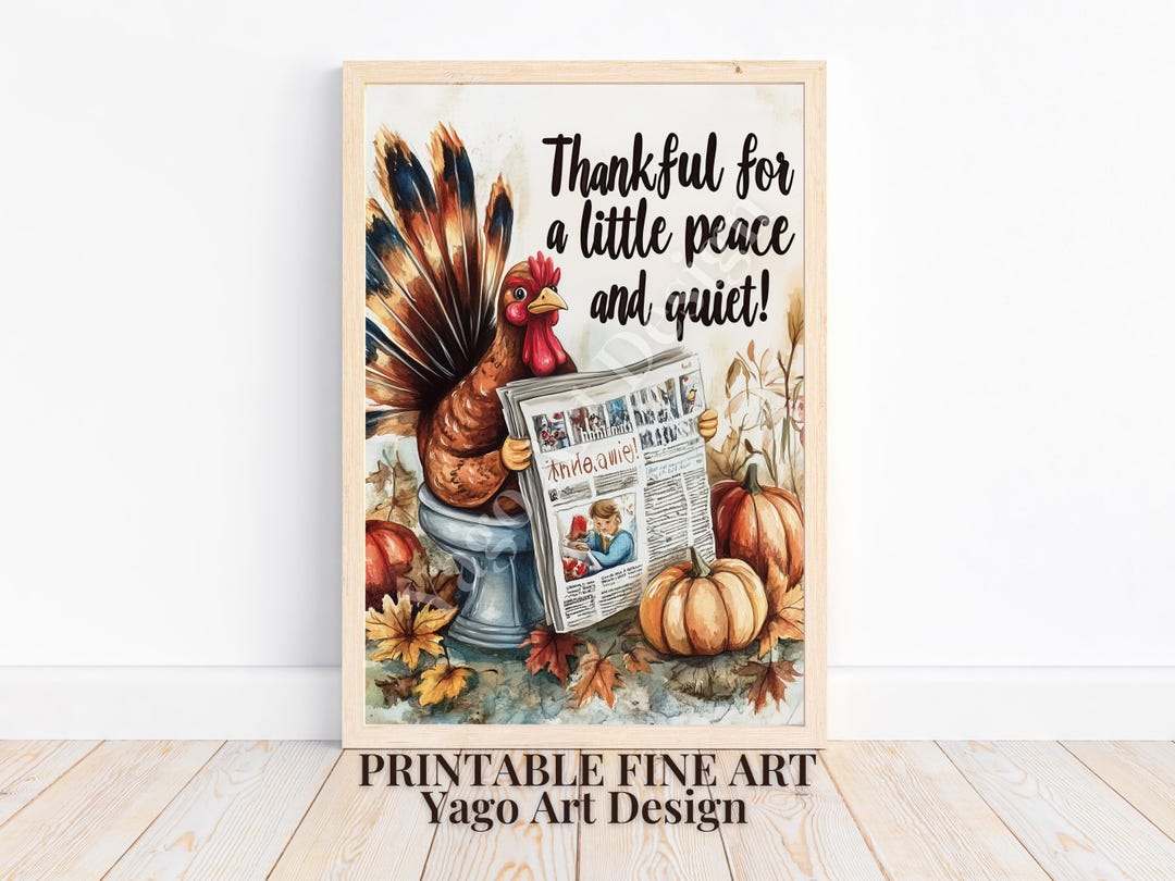 Turkey on Toilet Art Print Thanksgiving Bathroom Decor Vintage Rustic ...