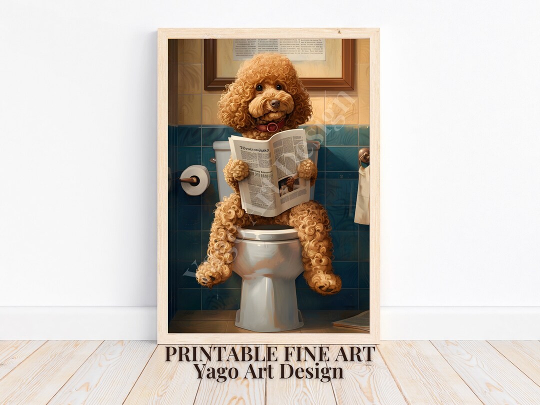 Apricot Poodle on Toilet Art Print, Funny Bathroom Decor, Cute Dog Wall ...