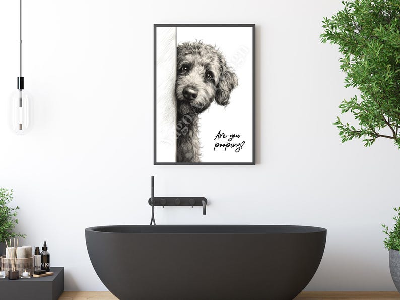 Funny Goldendoodle Bathroom Art: "are You Pooping?" Minimalist Dog ...
