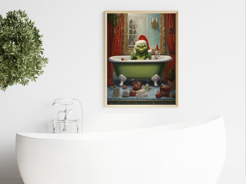 Christmas Grinch in Bathtub Digital Print Grinch in Bathroom Grinch ...