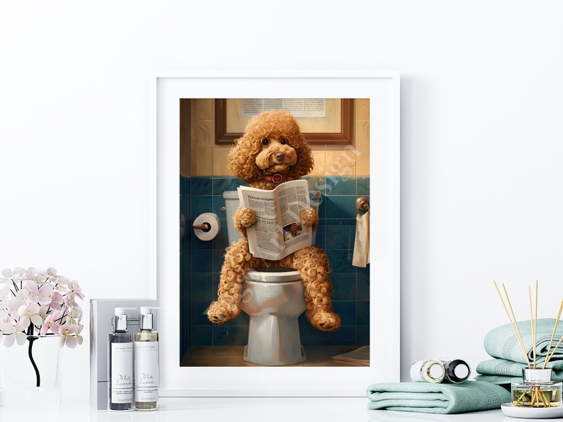 Apricot Poodle on Toilet Art Print, Funny Bathroom Decor, Cute Dog Wall ...