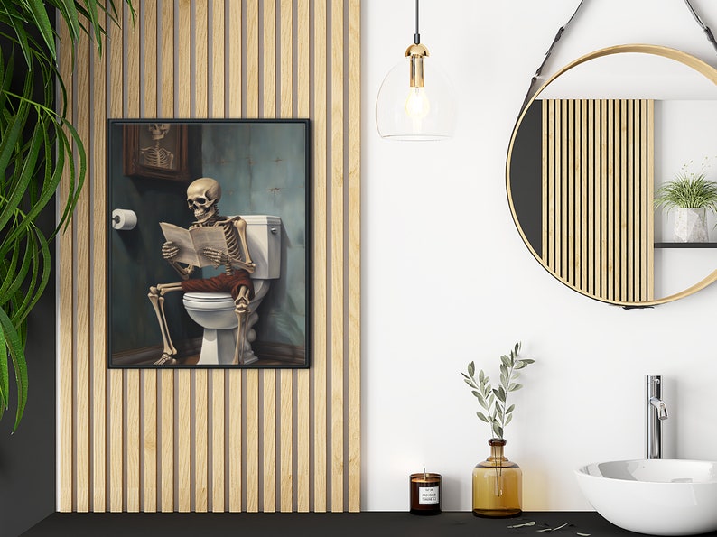 Skeleton on Toilet Reading a Newspaper Skeleton in Bathroom Halloween ...