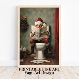 Elf on Toilet Art Print Bathroom Poster Christmas Toilet Wall Art Funny ...