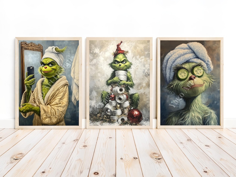 Funny Grinch Bathroom Art Prints: Christmas Gallery Wall Set (digital ...