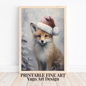 Christmas Cute Fox Digital Art Christmas Wall Art Cute Fox With Santa ...