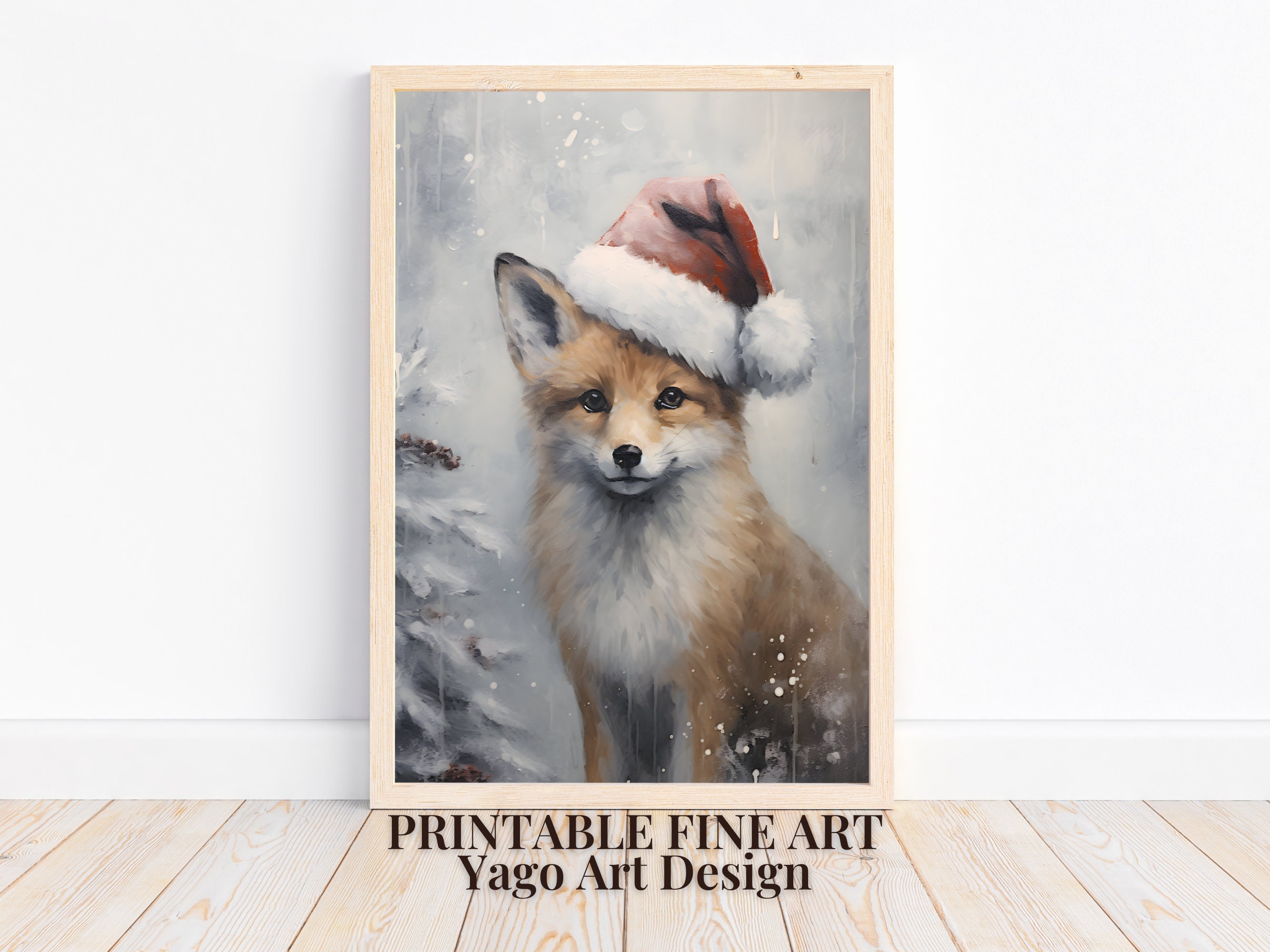 Christmas Cute Fox Digital Art Christmas Wall Art Cute Fox With Santa ...