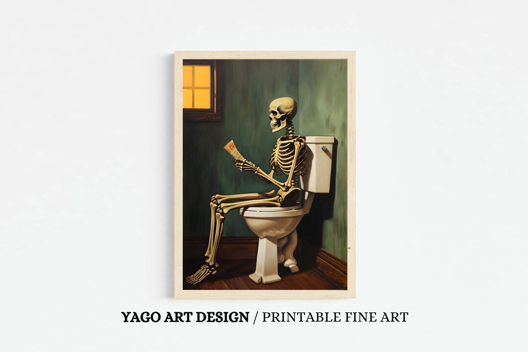 Halloween Skeleton on Toilet Digital Print Skeleton in Bathroom ...