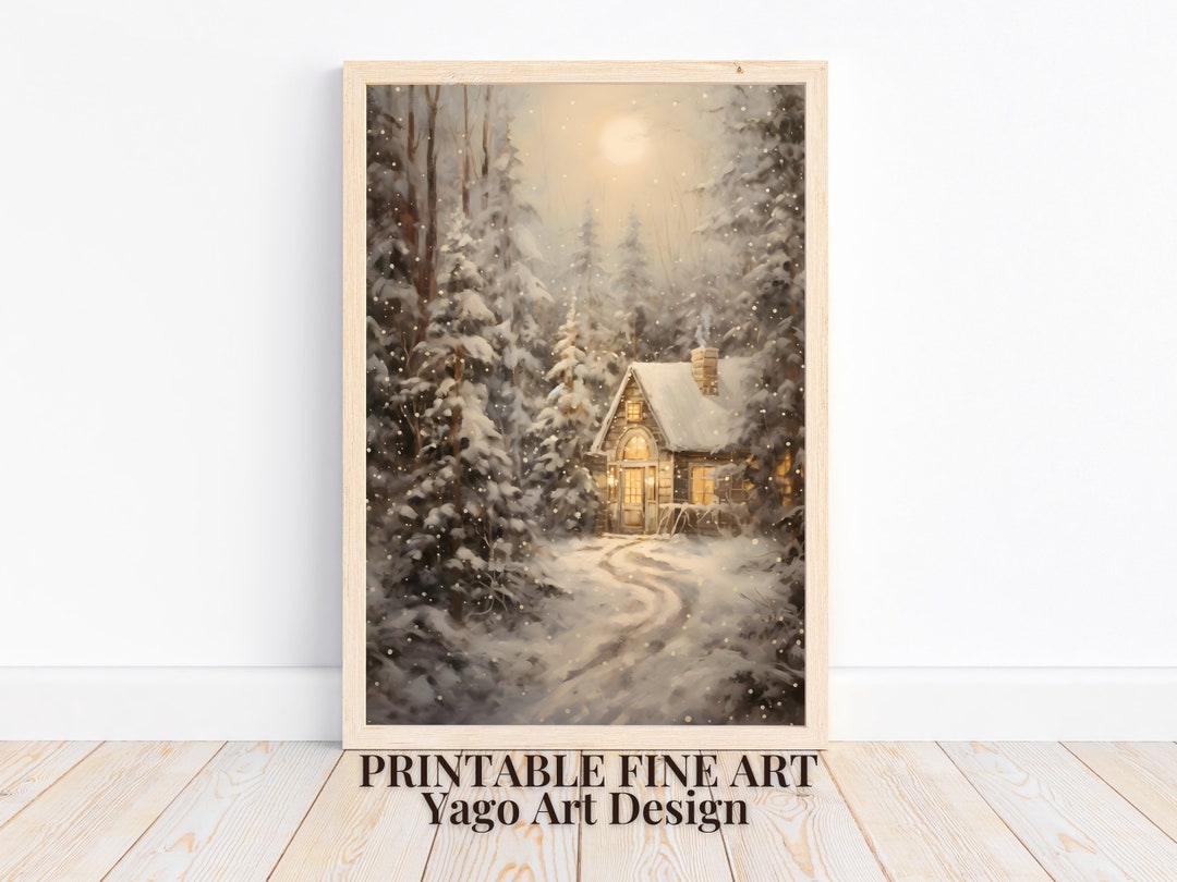 Winter Cabin Print Art | Christmas Cabin Wall Art | Printable Winter ...