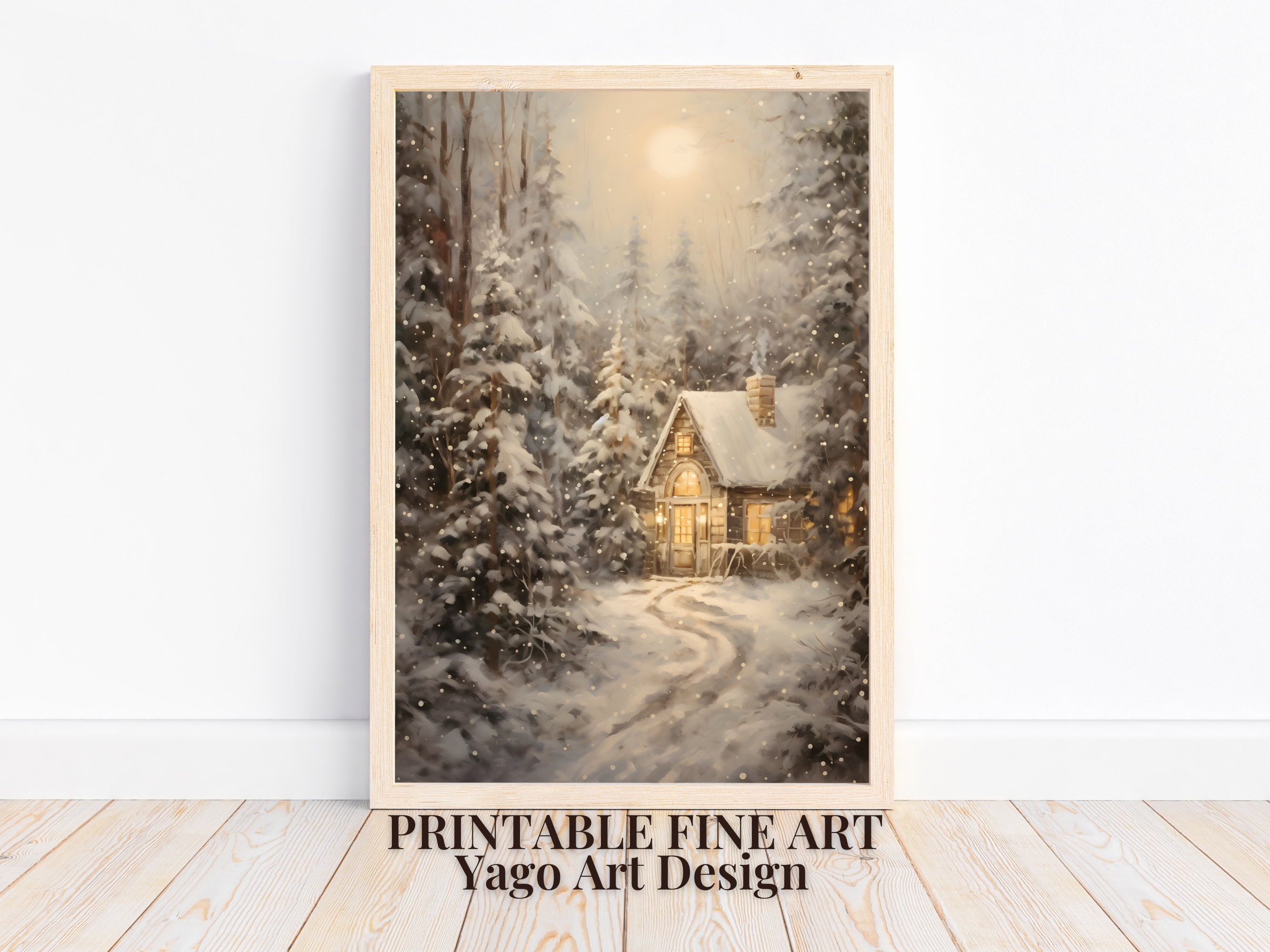 Winter Cabin Print Art Christmas Cabin Wall Art Printable Winter Wall ...