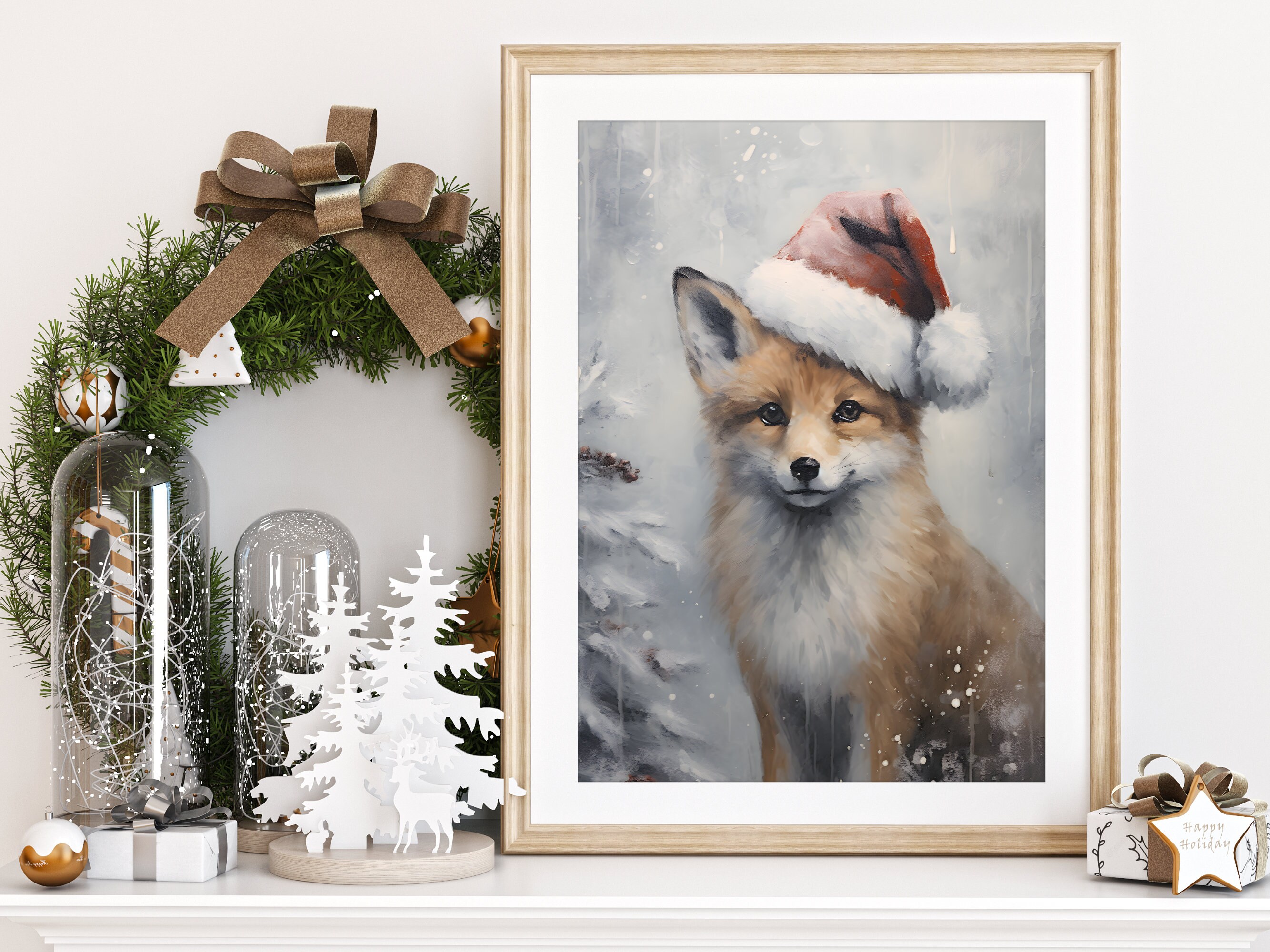 Christmas Cute Fox Digital Art Christmas Wall Art Cute Fox With Santa ...