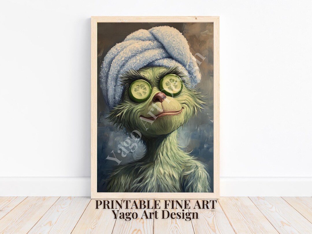 Grinch With Cucumber Art Print | Grinch Enjoying Self-care in Bathroom ...
