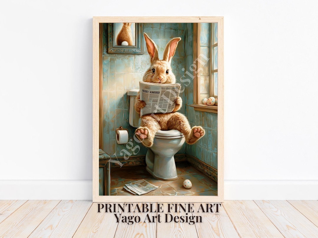 Funny Easter Bunny Bathroom Print: Rabbit Toilet Art (digital Download ...