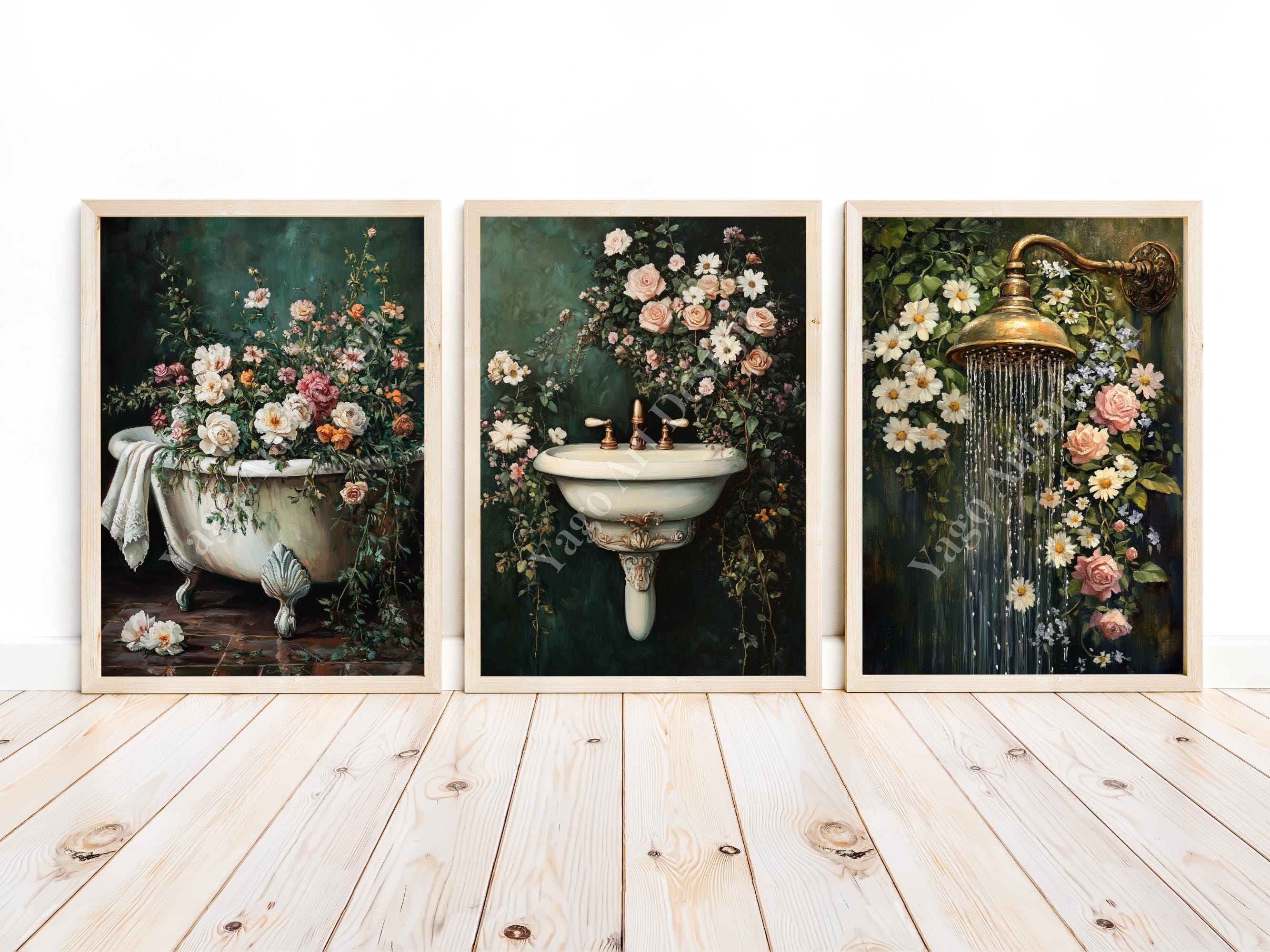 Cottagecore Botanical Print Set: Dark Green Vintage Wildflowers ...