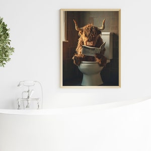 Süße Highland Kuh auf Toilette Wand Kunst Badezimmer Humor Lustiges Badezimmer Poster Kuh im Bad ...