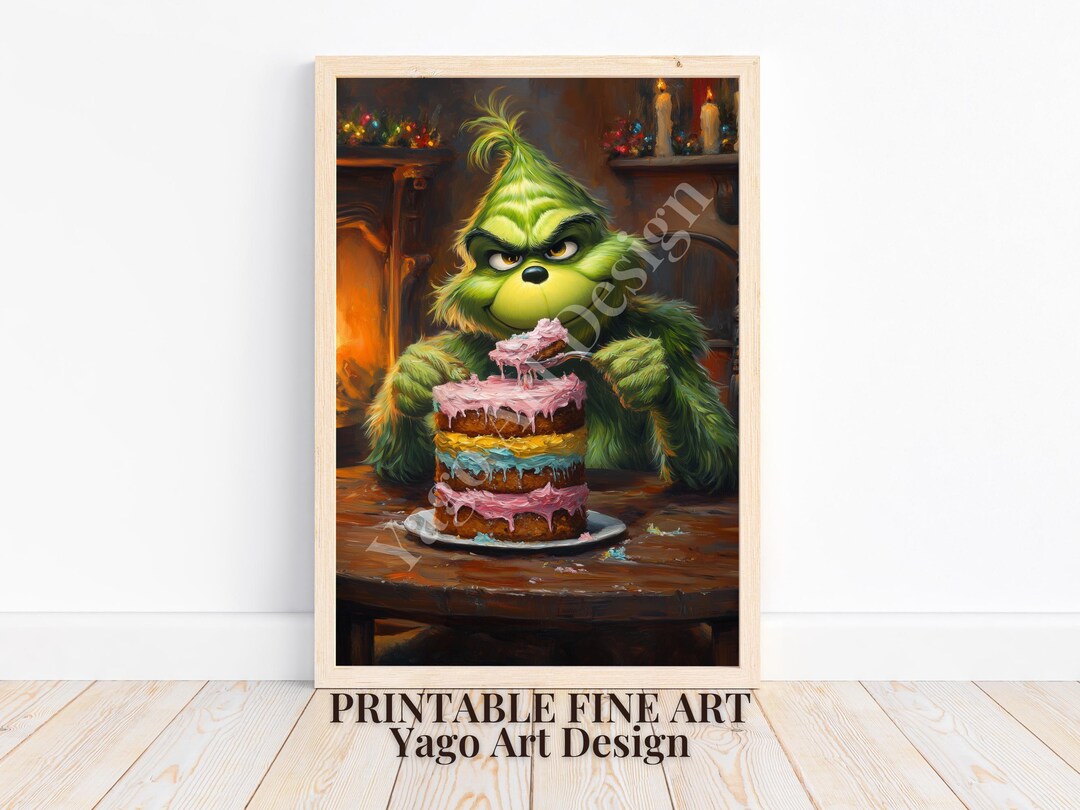 Grinch Eating Cake Print | Christmas Wall Decor | Vintage Grinch Wall ...