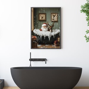 Santa and Reindeer Bathtub Christmas Art Print (digital Download) - Etsy