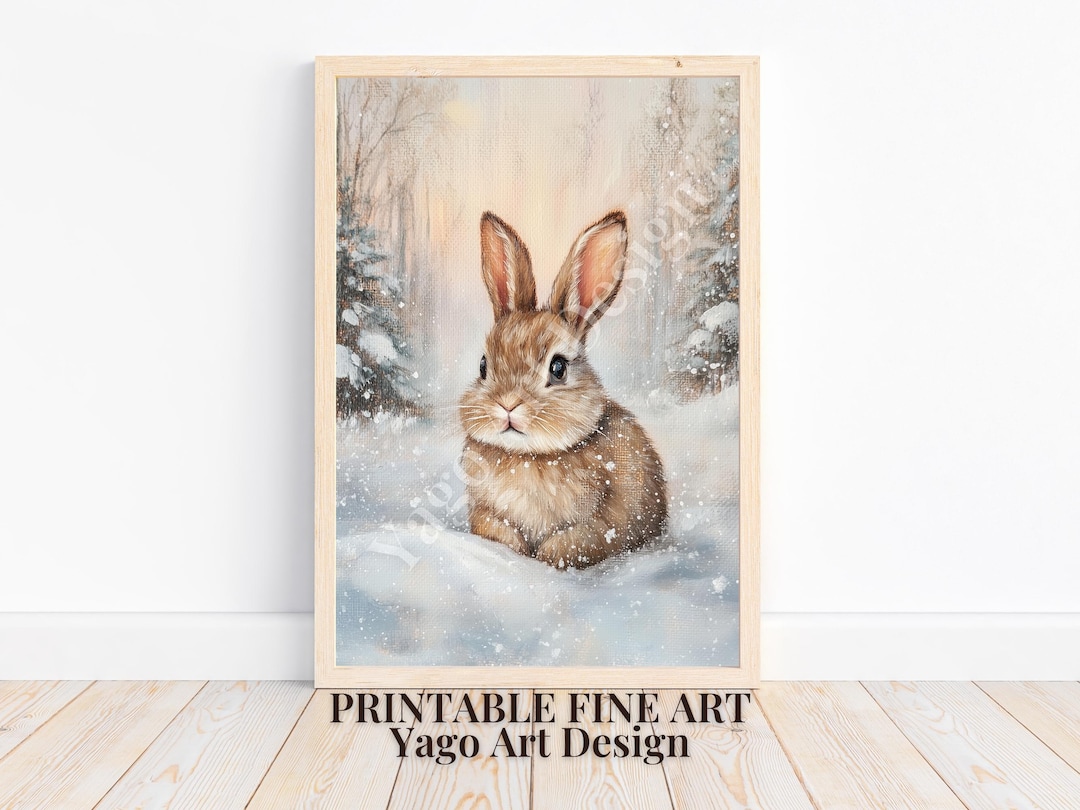 Bunny in Winter Landscape Art Print | Winter Nursery Wall Art | Country ...