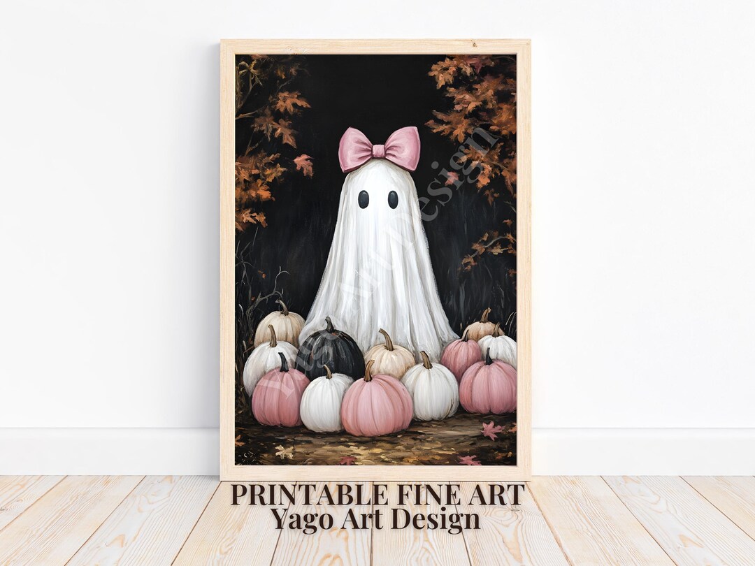 Ghost Art - "pink Bow Art" | Cute Ghost With Pink Bow, Ghost With ...