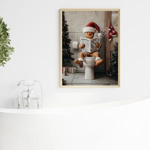 Gingerbread Man on Toilet Art Print | Printable Christmas Bathroom Art ...