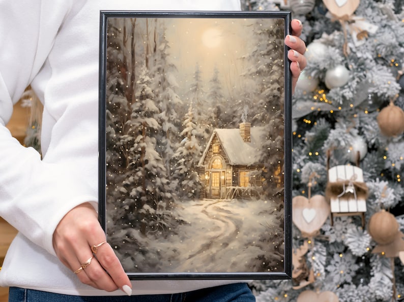 Winter Cabin Print Art Christmas Cabin Wall Art Printable Winter Wall ...