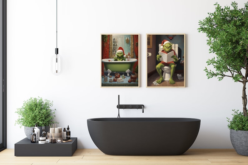 Christmas Grinch on Toilet Digital Print Grinch in Bathroom Grinch Wall ...