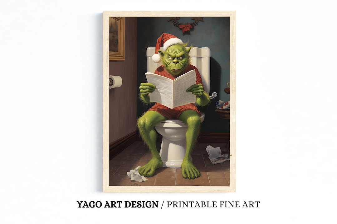 Christmas Grinch on Toilet Digital Print Grinch in Bathroom Grinch Wall ...