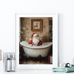 Santa in Bathtub Wall Art Print | Printable Cute Bubblebath Print ...