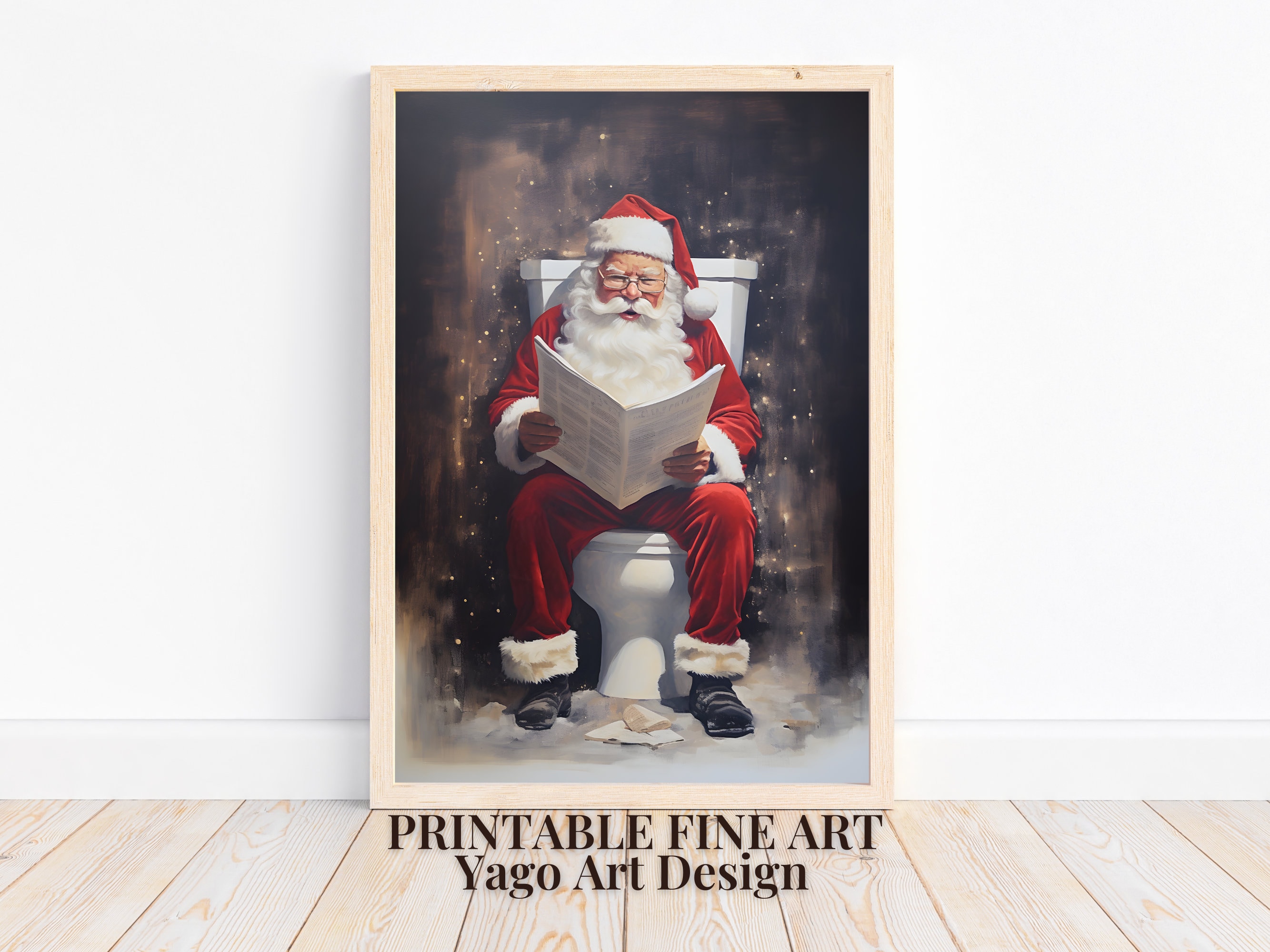 Santa Sitting on the Toilet Reading a Newspaper Funny Bathroom Wall ...