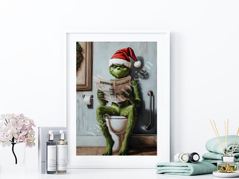 Funny Grinch Toilet Art Print: Christmas Bathroom Decor (digital ...
