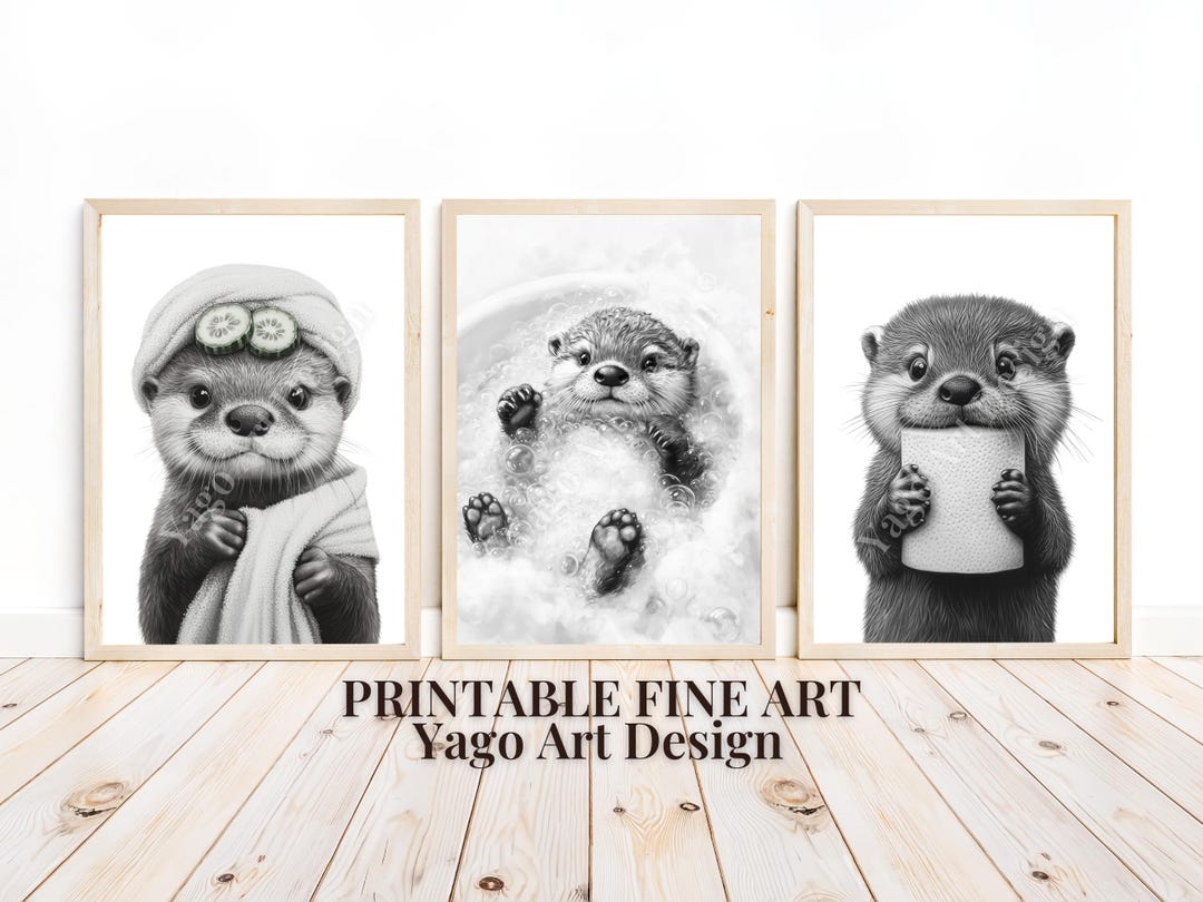 Funny Otter Wall Art Bundle of 3 Art Prints, Cute Otter Bathroom Decor ...
