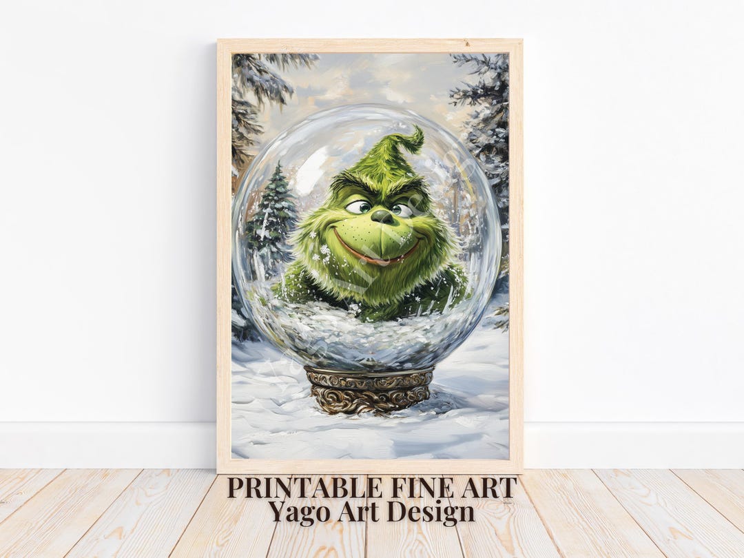 Grinch in Crystal Ball Art Print, Grinch Wall Art Painting, Xmas Grinch ...