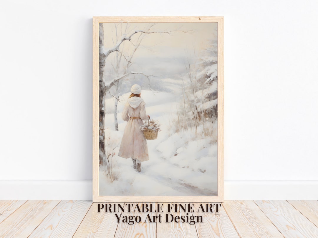 Vintage Winter Print, Printable Wall Art Snowy Art Print Winter Forest ...