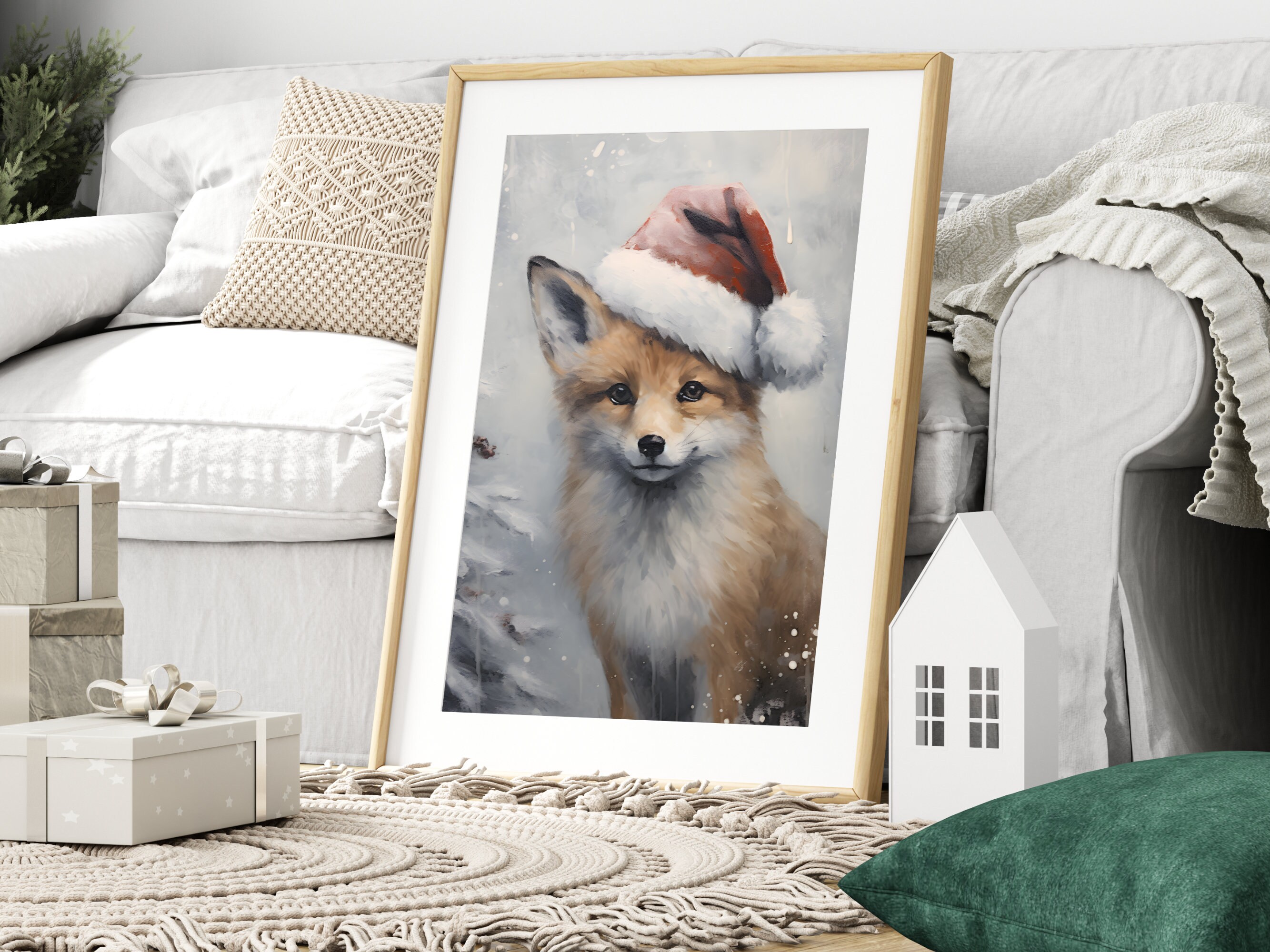 Christmas Cute Fox Digital Art Christmas Wall Art Cute Fox With Santa ...
