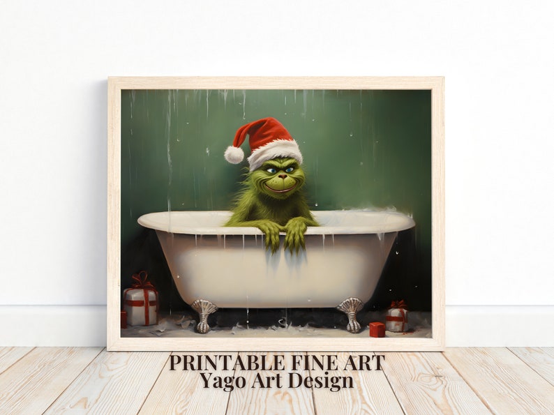 Christmas Grinch in Bathtub Digital Print Grinch in Bathroom Grinch ...