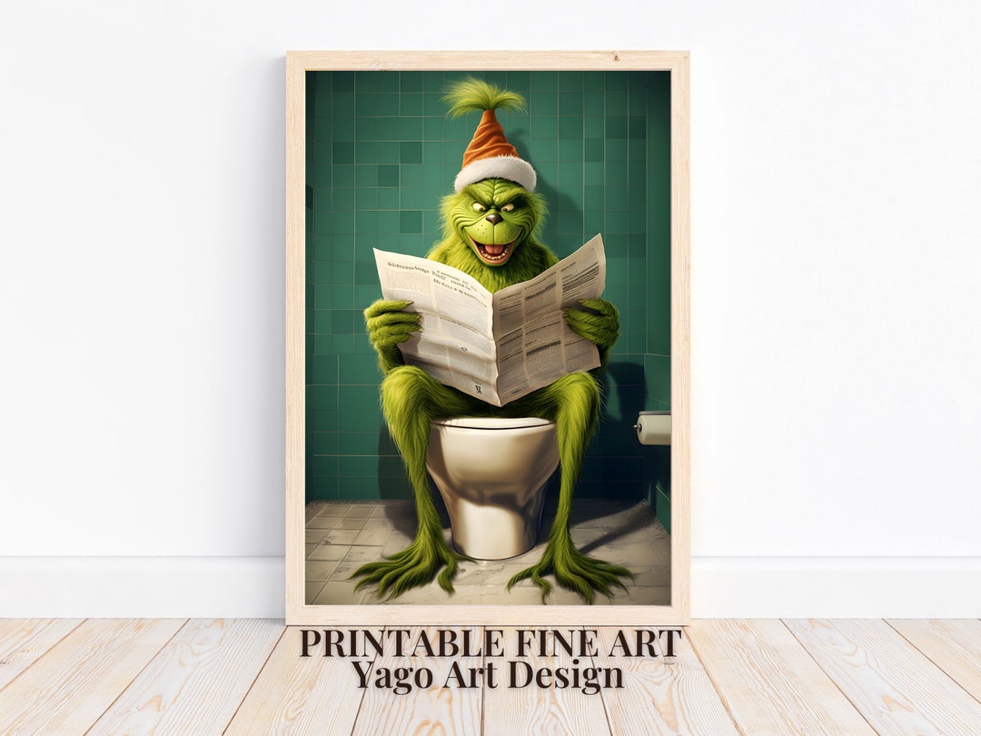 Christmas Grinch on Toilet Wall Art Print Grinch in Bathroom Grinch ...