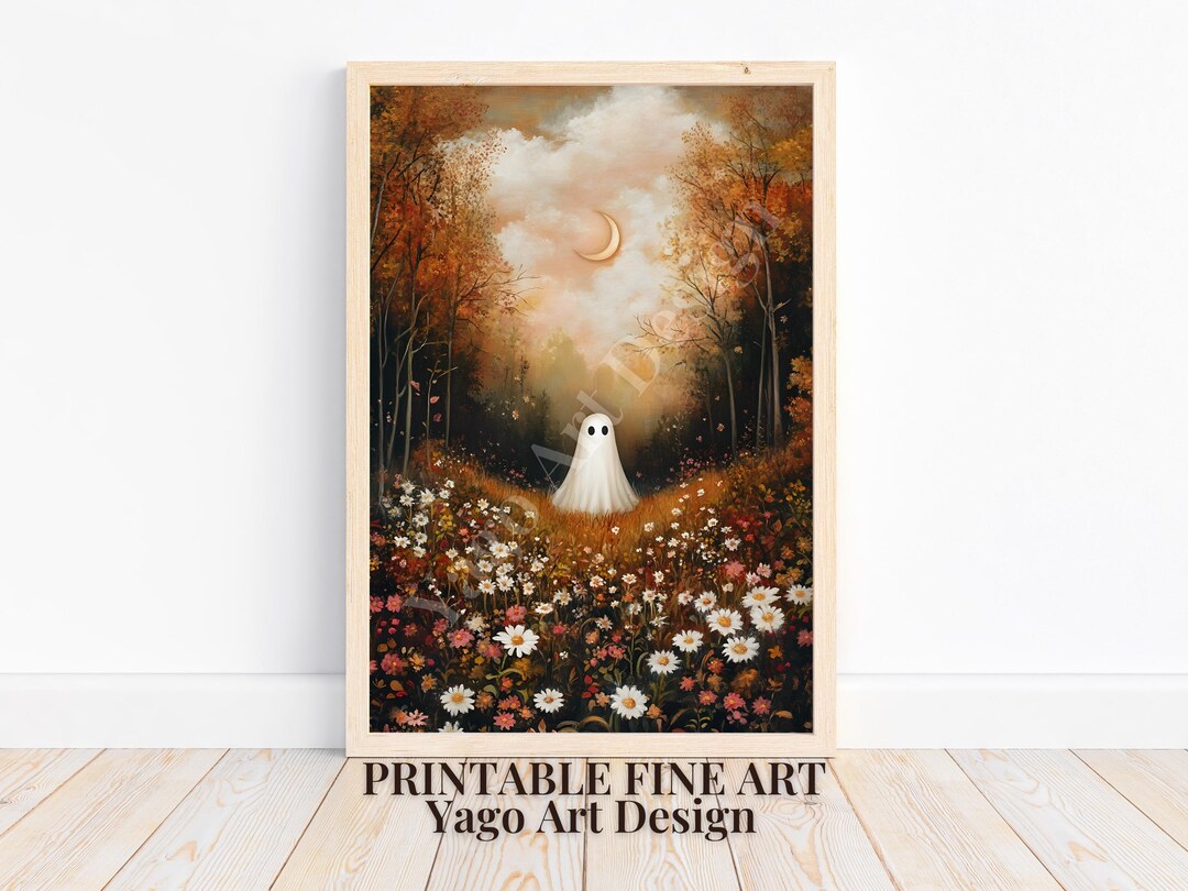 Ghost in Enchanted Forest Meadow Print: Autumn Vintage Art (digital ...