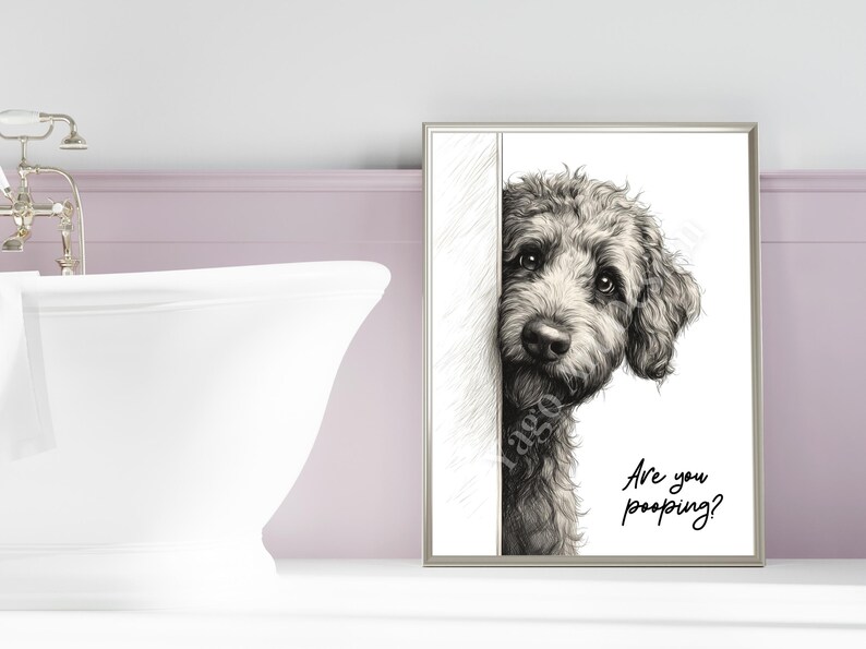 Funny Goldendoodle Bathroom Art: "are You Pooping?" Minimalist Dog ...
