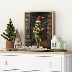 Grinch Art grinch in Library Vintage Grinch Wall Art, Grinch Painting ...