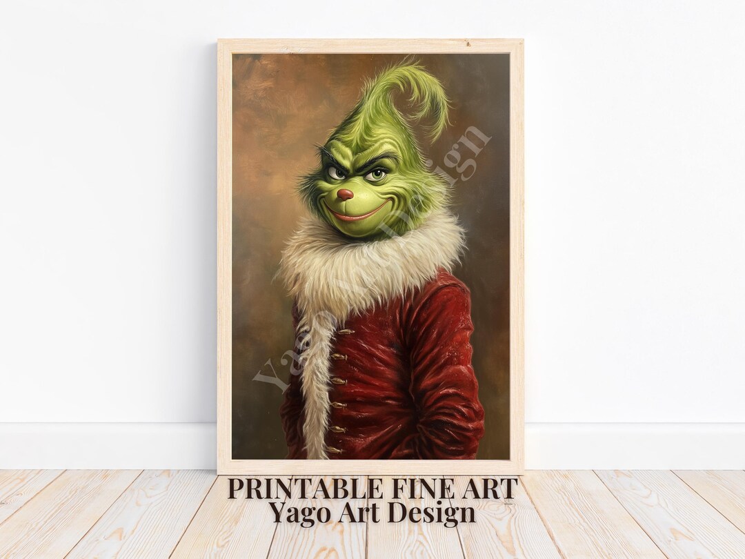 Grinch Portrait Art Print | Christmas Wall Decor | Vintage Grinch in ...